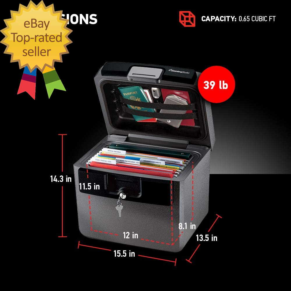 Black Fireproof and Waterproof Safe File Folder and Document Box with ...