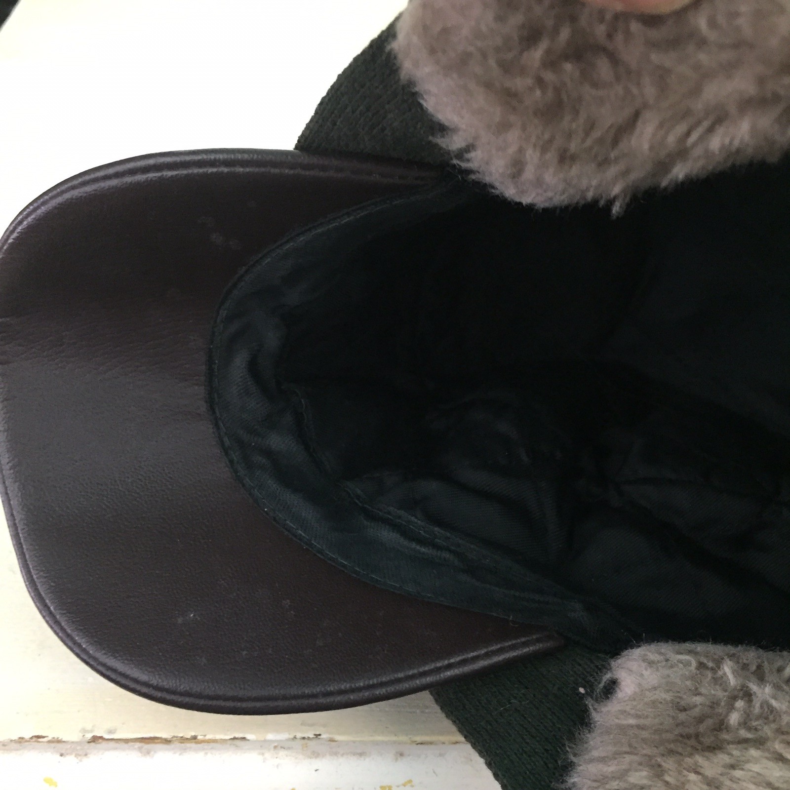 HUNTING HAT - Vtg Mid-Century Brown Faux Leather, Fur Ear Flaps, Mens ...