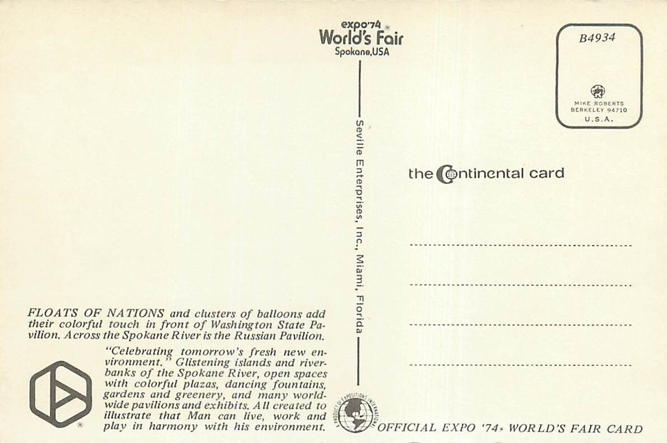 Postcard Balloons & Floats of Nations Expo 74 World's Fair Spokane ...