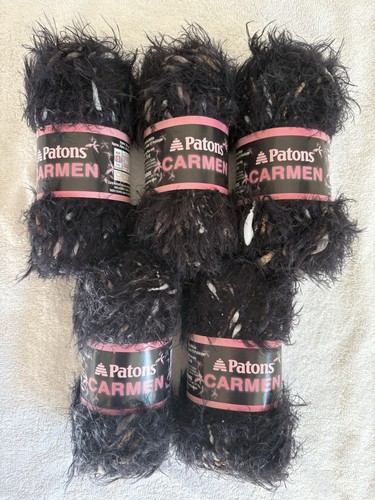 Patons Carmen EBONY/black Eyelash Yarn Pack of 5 Skeins NOS | eBay UK