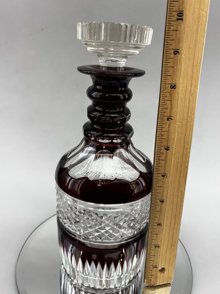 Elegant Cut To Clear Ruby Red Crystal 10” Decanter Wine Brandy Glass ...