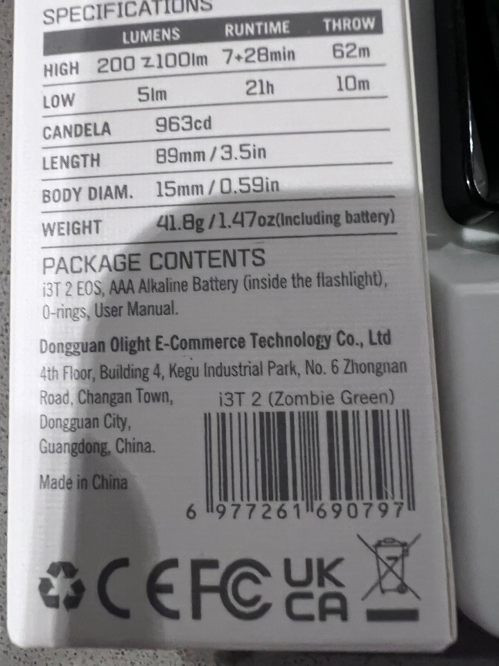 Olight i3T 2 EOS Small Size EDC Flashlight AAA Battery 200 Lumens ...
