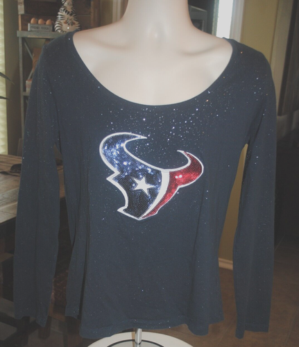 Houston Texans women's bling shirt, silver sparkles, sequins logo, blue ...