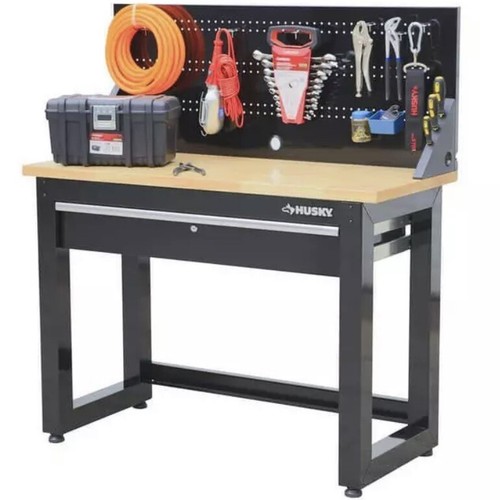Husky G4801S-US 4 Ft. Solid Wood Top Workbench With Pegboard Storage ...
