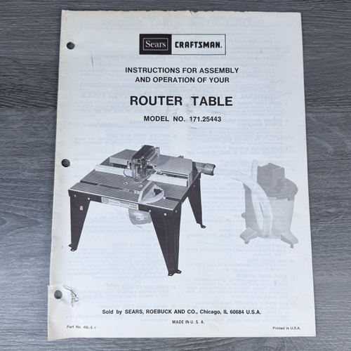 Vtg Owner's Manual Sears Craftsman Router Table 171.25443 Instructions ...