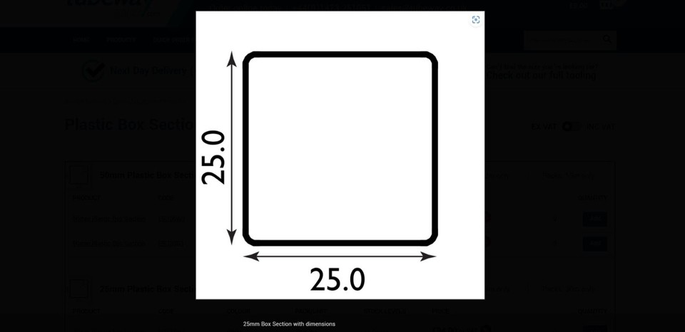 Plastic Square Tubes White, PVC box section, pvc pipe, 1 metre, 50x50 ...