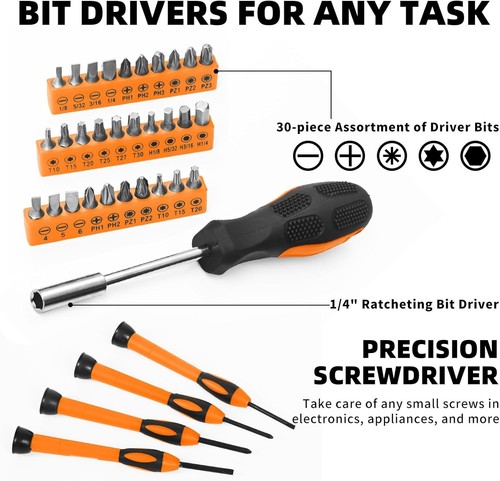 58-Piece Tool Kit Basic Home Repair Set, General Household Hand Orange ...