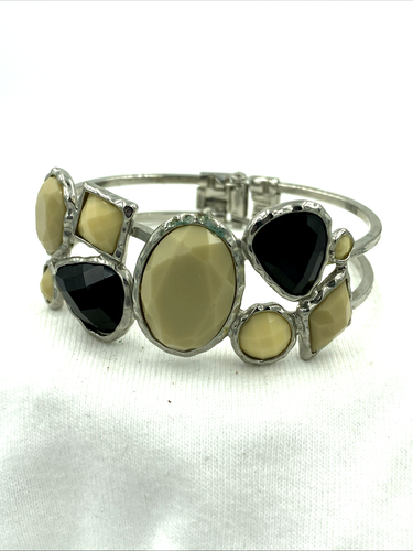 Clamp style bracelet silver tone Black and white spring closure Lot50 ...