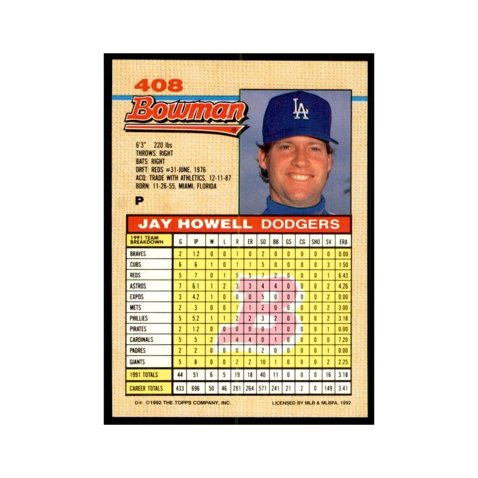 1992 Bowman Jay Howell Baseball Cards #408 | eBay