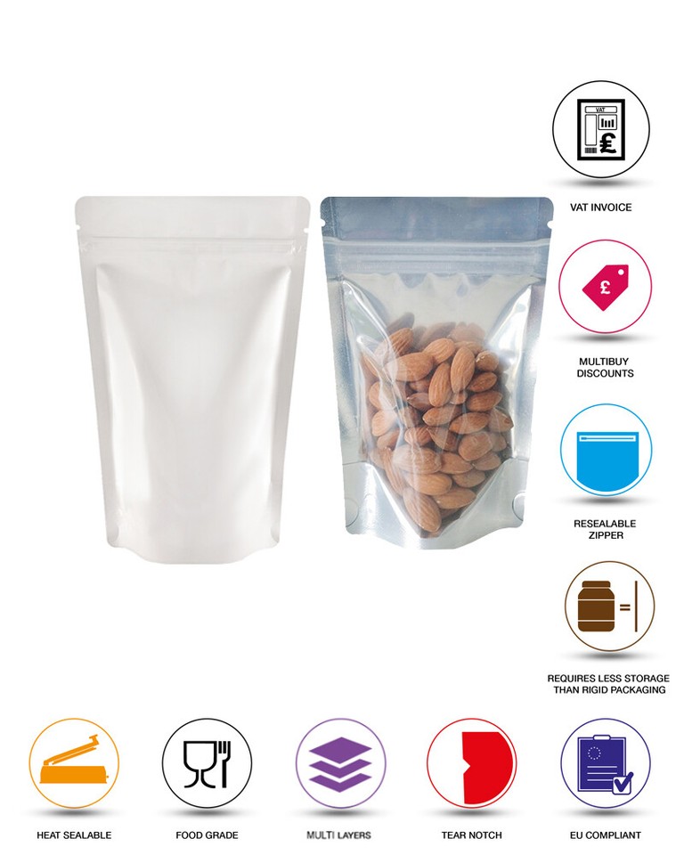 One Side Clear White Shiny Stand Up Pouch Bags Sealable Pouch Zip Lock ...