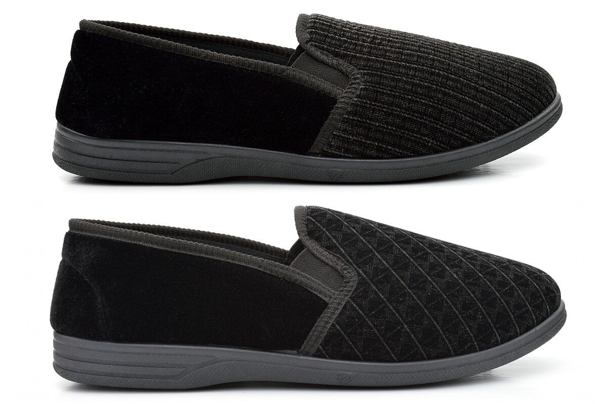 Mens Extra Large Slippers Twin Gusset Slip On Slippers Black Size 12/13 ...