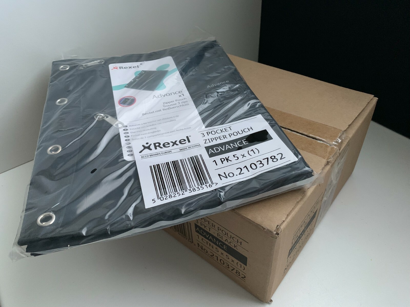 Box of 25x Rexel Advance 3 Pocket Zip Pouch Black 2103782 for sale ...