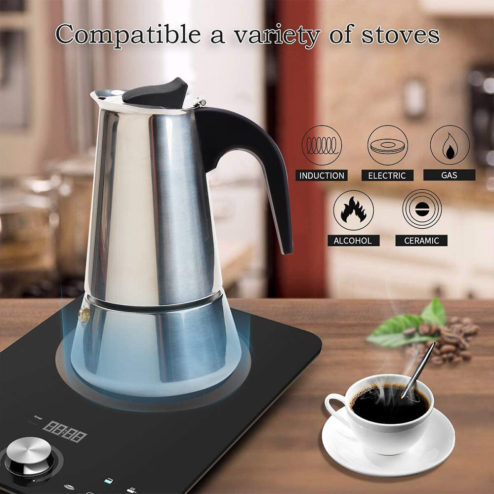 4 Cup Espresso Maker Cup Stove Top Coffee Percolator Moka Pot Stainless ...