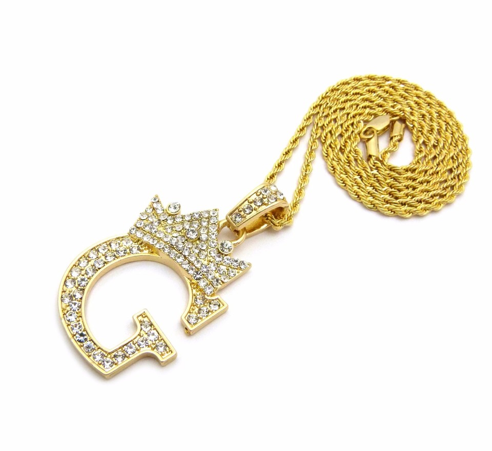 NEW KING 'G' PENDANT & 24" BOX/CUBAN/ROPE/FOX CHAIN HIP HOP NECKLACE ...