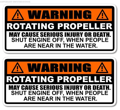 x2 Warning Rotating Propeller Marine Boat Engine Safety Label Sticker ...