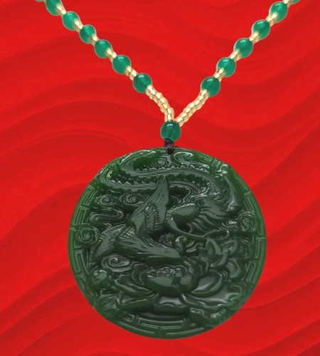 Pine Green Jade Phoenix Pendant Necklace Carved Jewelry Natural Jasper ...