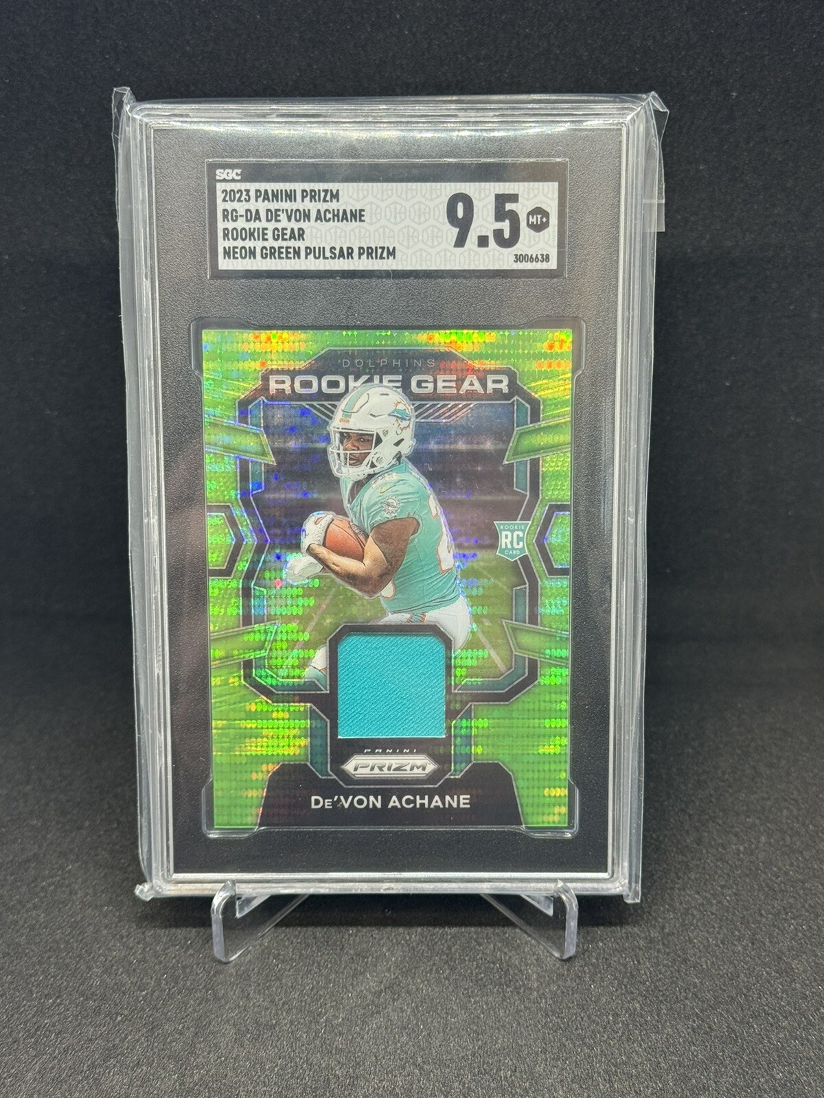 2023 Prizm Devon Achane Rookie Gear Neon Green Pulsar Rookie Card SGC 9 ...