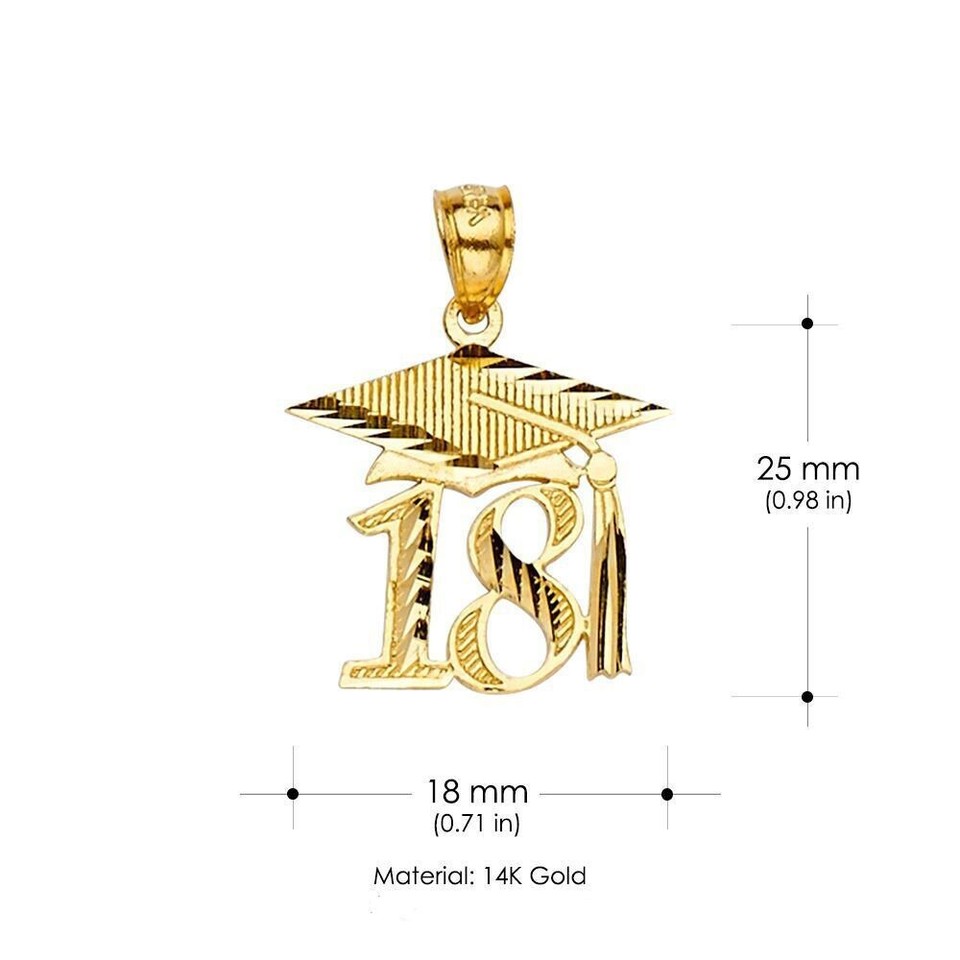 14K Gold '18' Graduation Diploma Small Charm Pendant For Necklace or ...