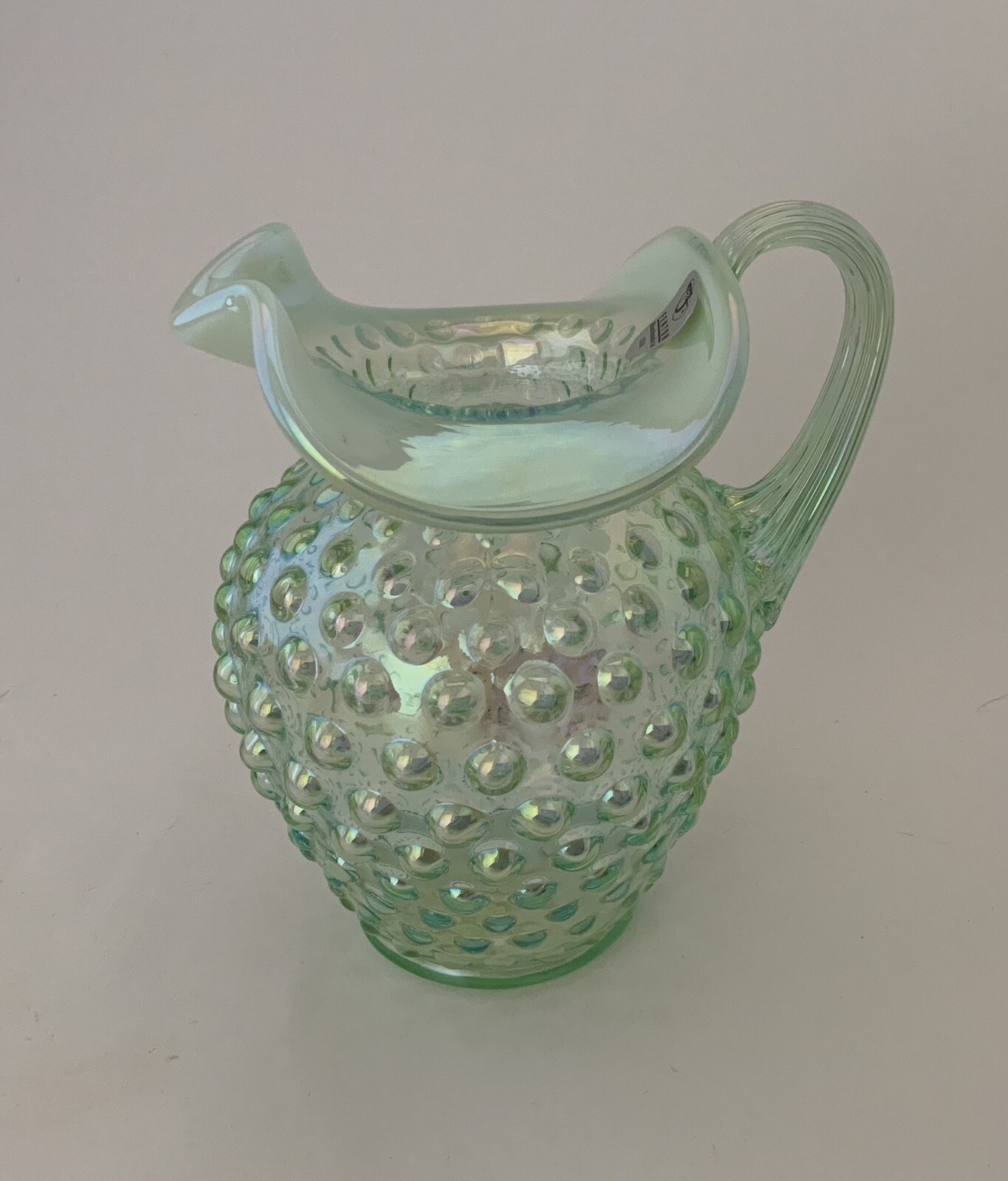 Fenton Glass Pitcher Hobnail 5 1/2” Willow Green Opalescent 2001 | eBay