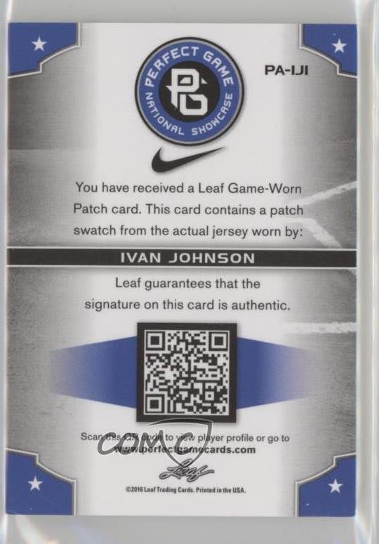 2016 Leaf Perfect Game National Showcase Gold 16/20 Ivan Johnson Patch ...
