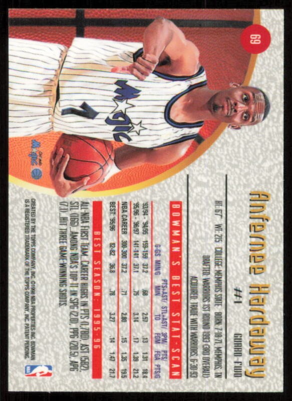 1997 BOWMAN'S BEST ANFERNEE HARDAWAY 69 MINT BASKETBALL ORLANDO MAGIC ...
