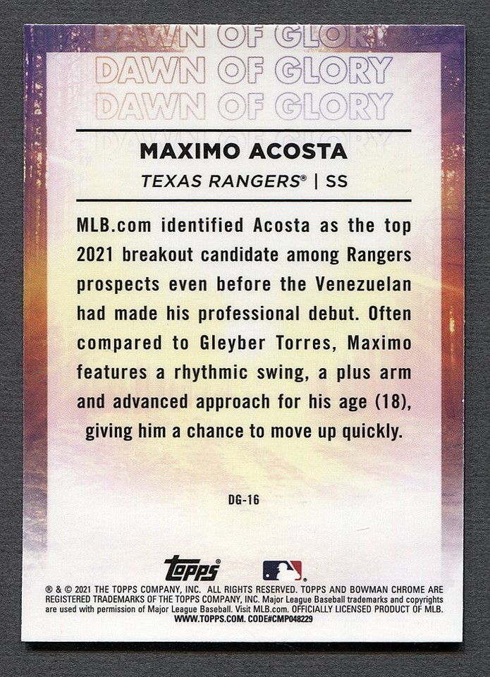 2021 Bowman Chrome Dawn of Glory Mojo Refractor #DG-16 Maximo Acosta | eBay