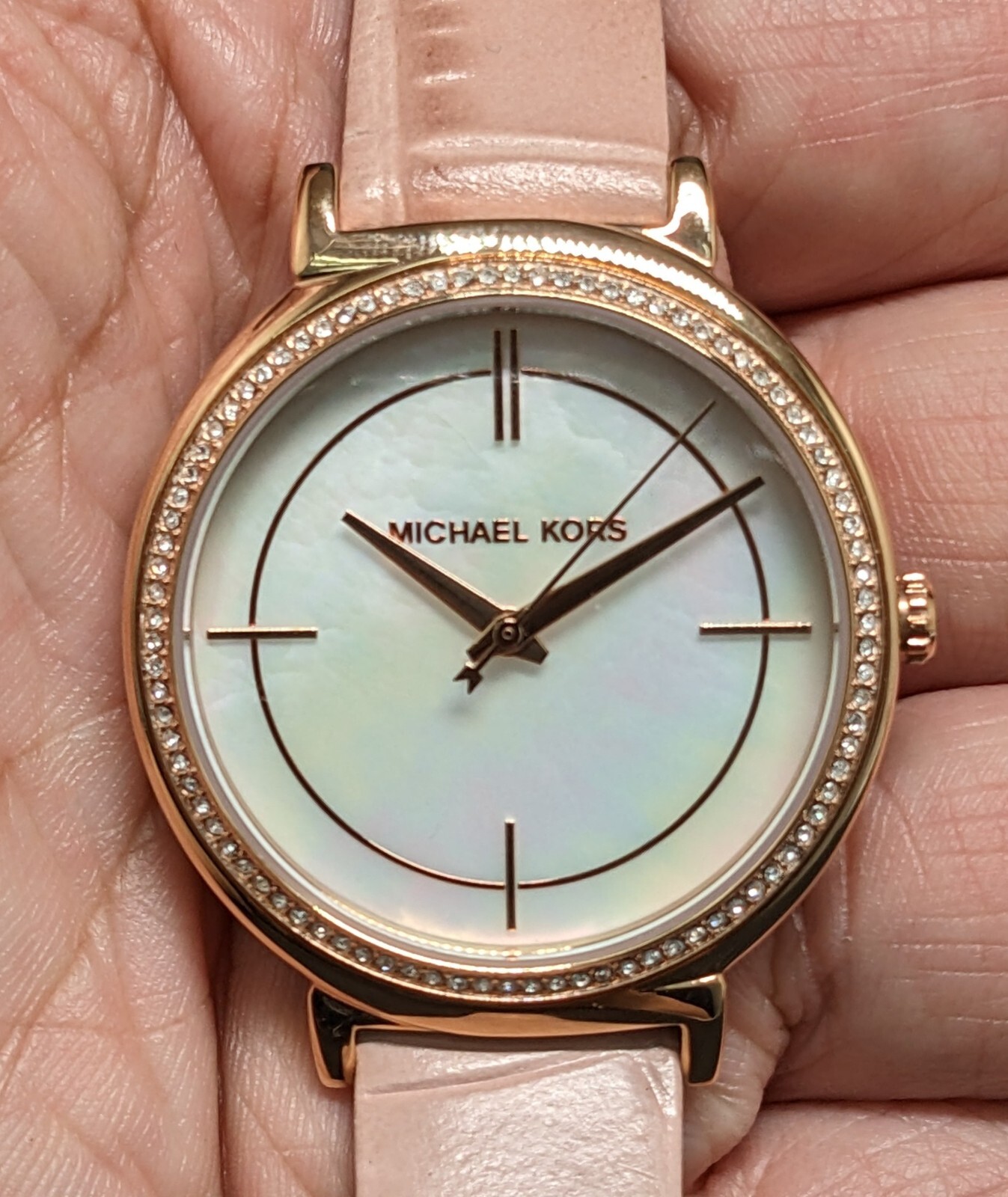 NewOldStock MICHAEL KORS CINTHIA MK2663 Mother of Pearl Pink Leather ...