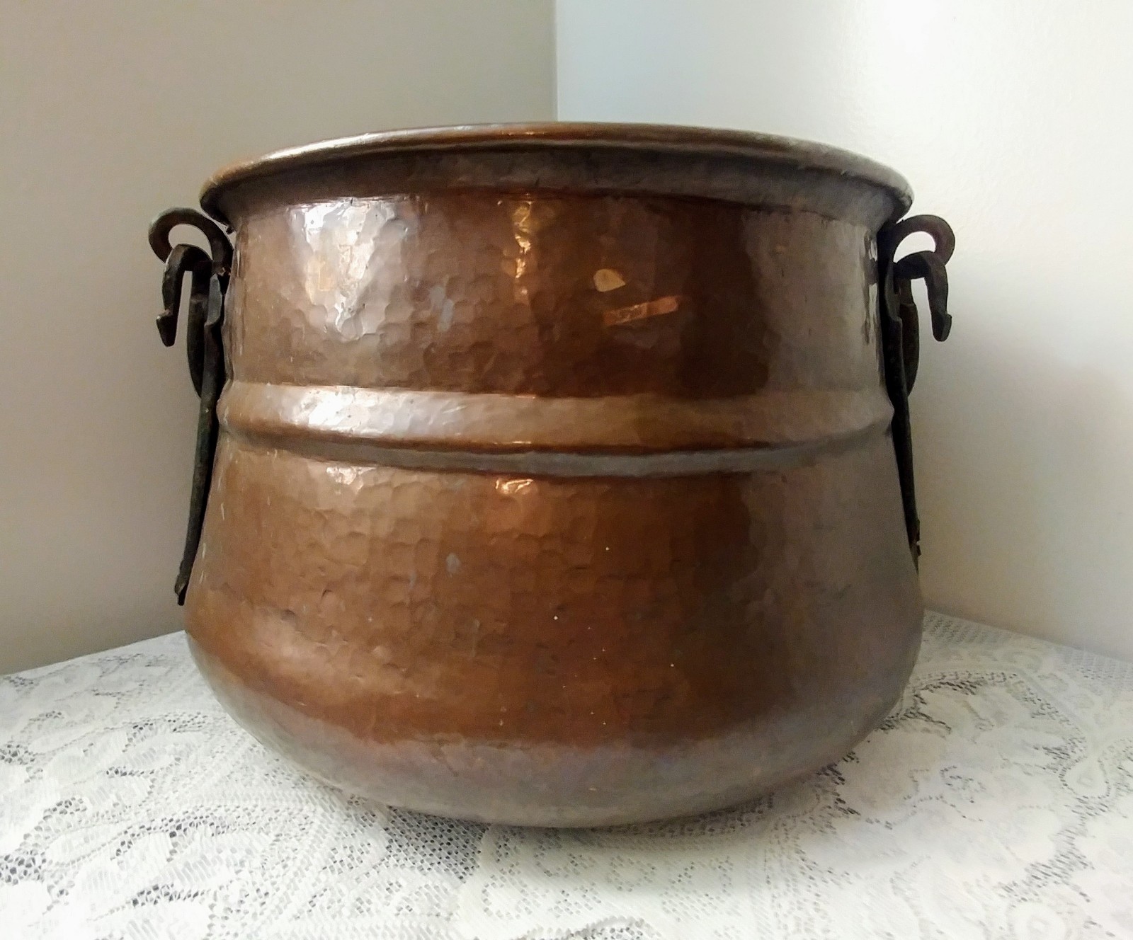 Large Antique Copper Cauldron Pot Kettle w/Hand Forged Iron Handles ...