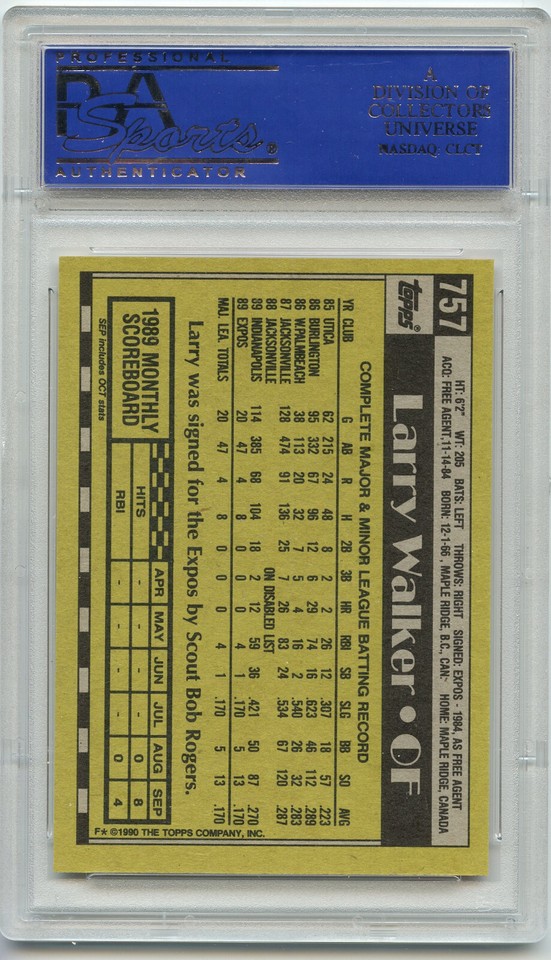 PSA 9 Larry Walker 1990 Topps #757 RC Rookie Card HOF Expos Set ...