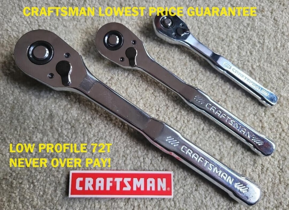 Craftsman 3 Pc LOW PROFILE Ratchet Socket Wrench Set 1/2" 3/8" & 1/4 ...