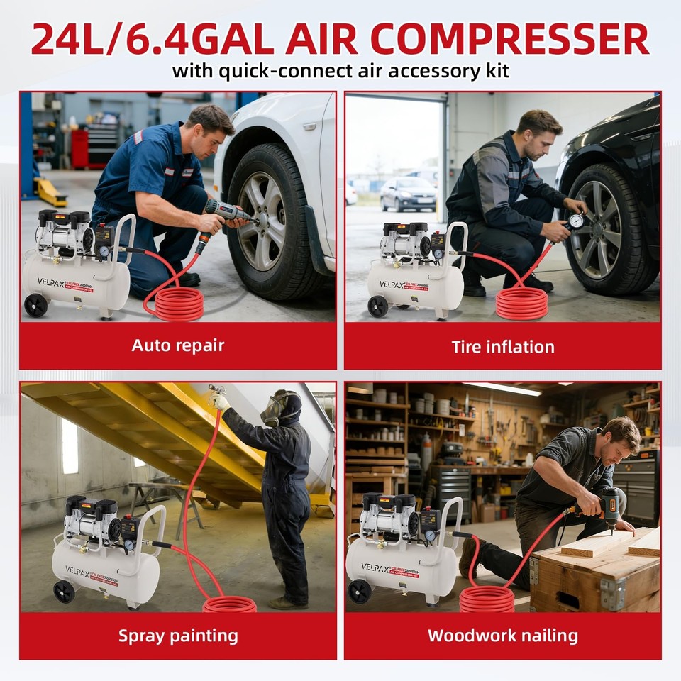 Ultra Quiet Air Compressor 60dB, 6.4 Gal, Oil-Free, 110V/60Hz 2HP | eBay