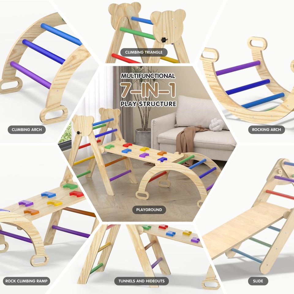 7 in 1 Montessori Pikler Triangle Set, Foldable Wooden Pickler-3 Piece ...