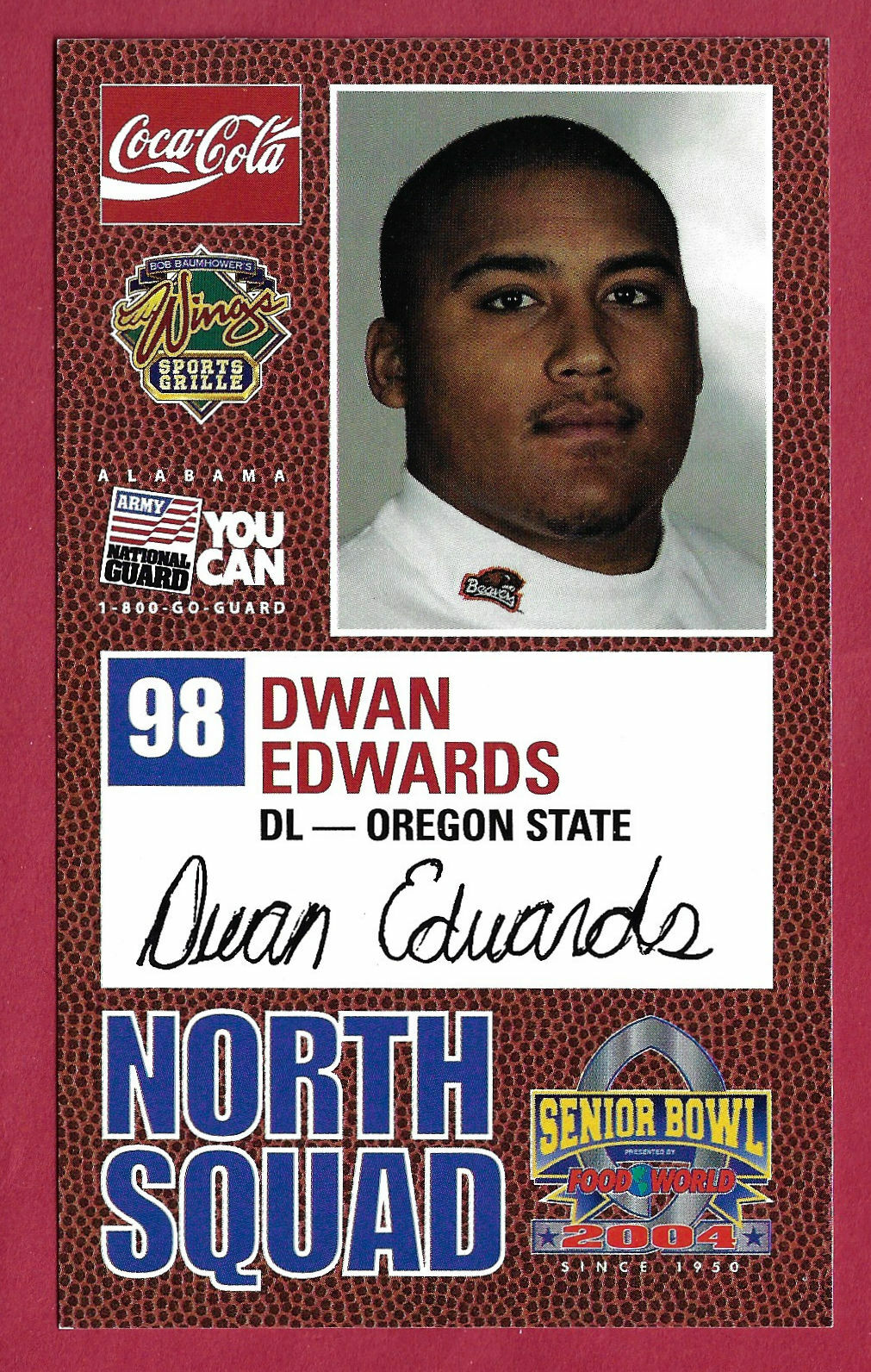 DWAN EDWARDS 2004 SENIOR BOWL OREGON STATE BEAVERS ROOKIE BALTIMORE ...