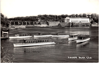Lower Dells Tour Boats & Kilbourn Dam Power House Wisconsin 1950s RPPC ...