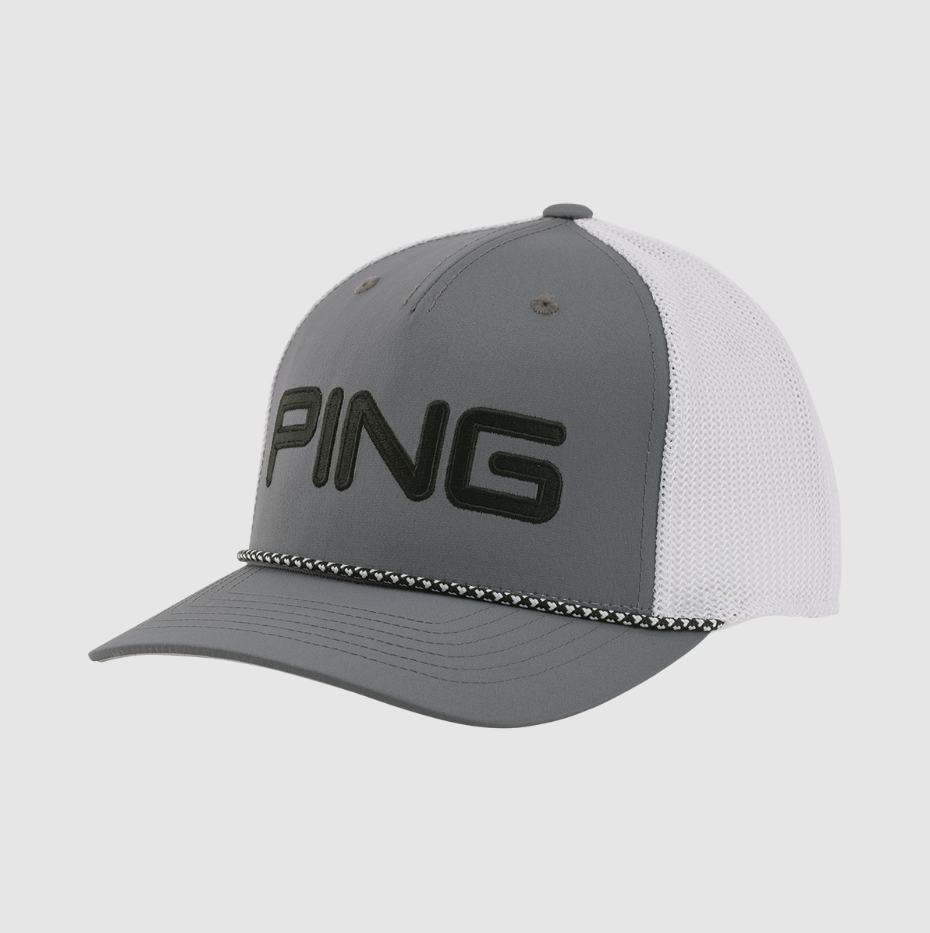PING Rope Mesh Golf Hat White and Gray Flexfit Tech Moisture Wicking ...
