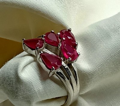 Lab Created Ruby Pear Shape Gemstone 925 Sterling Silver Cluster ...