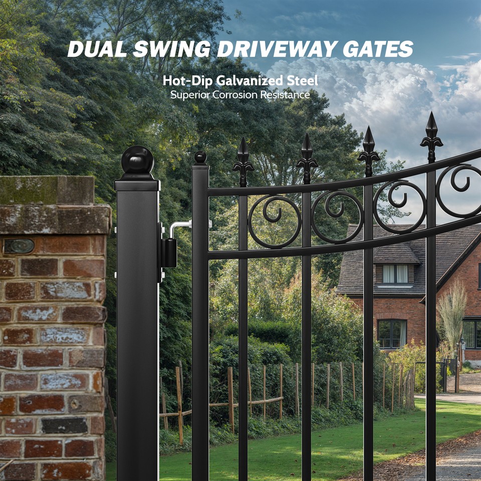 ZUMI 12x6 ft. Dual Swing Gates Heavy Duty Driveway Iron Gates for Home ...