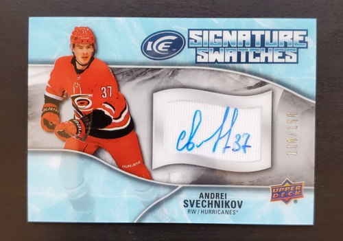 2018-19 UD Ice Andrei Svechnikov Signature Swatches Patch RC Auto 110/ ...