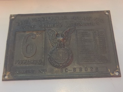 NATIONAL ACME Co CLEVELAND NAMCO Old Advertising Nameplate Sign Plaque ...