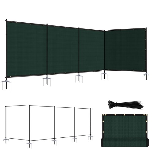 5ft Tall Gray Fence Privacy Screen With Iron Poles for Outdoor Garden ...