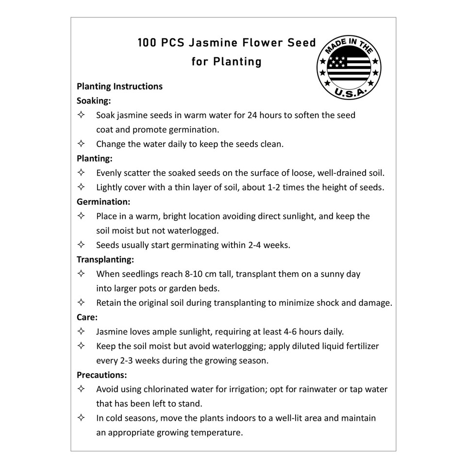 100+ Climbing Jasmine Flower Seeds Fragrant Plant for Planting Garden ...