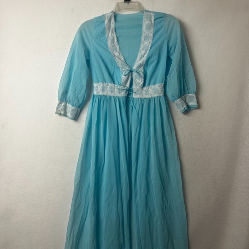 Vtg Sheer Nylon Chiffon Robe Dressing Gown light Blue Lace Union Made ...