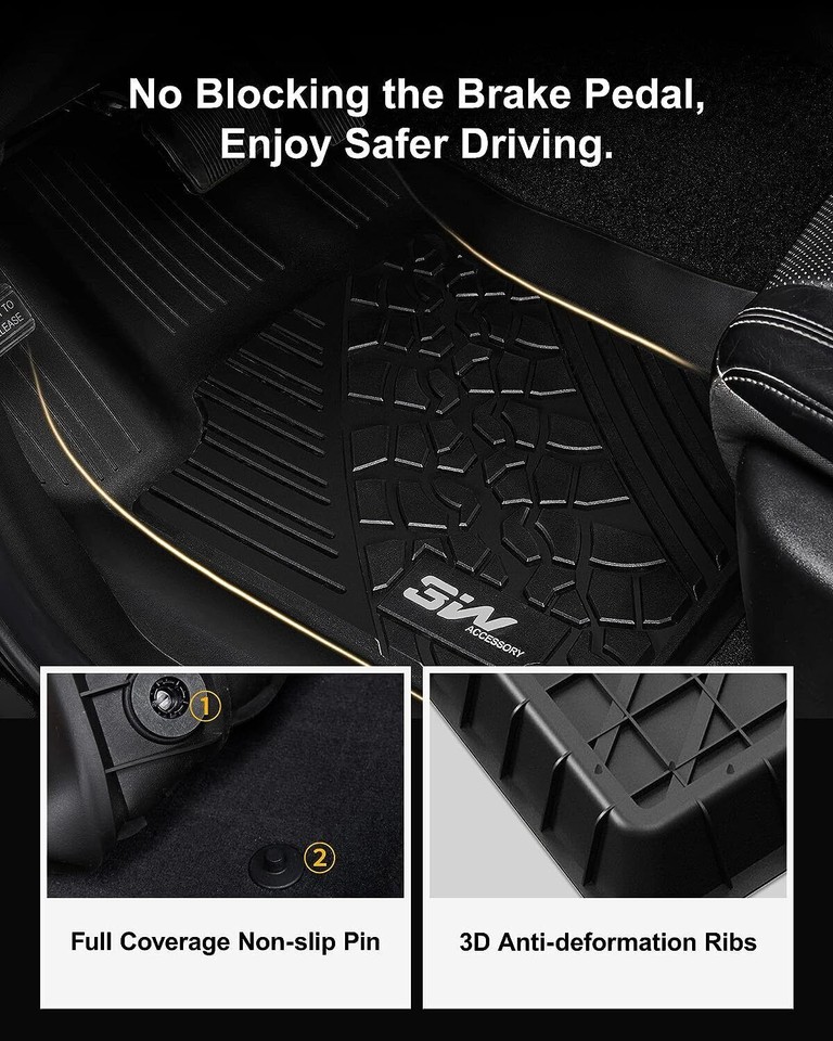 3W Floor Mats For 2016-2024 Dodge Durango Bench Seating All Weather Car ...