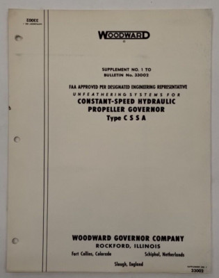 Woodward Constant Speed Hydraulic Propeller Governor Type CSSA No ...