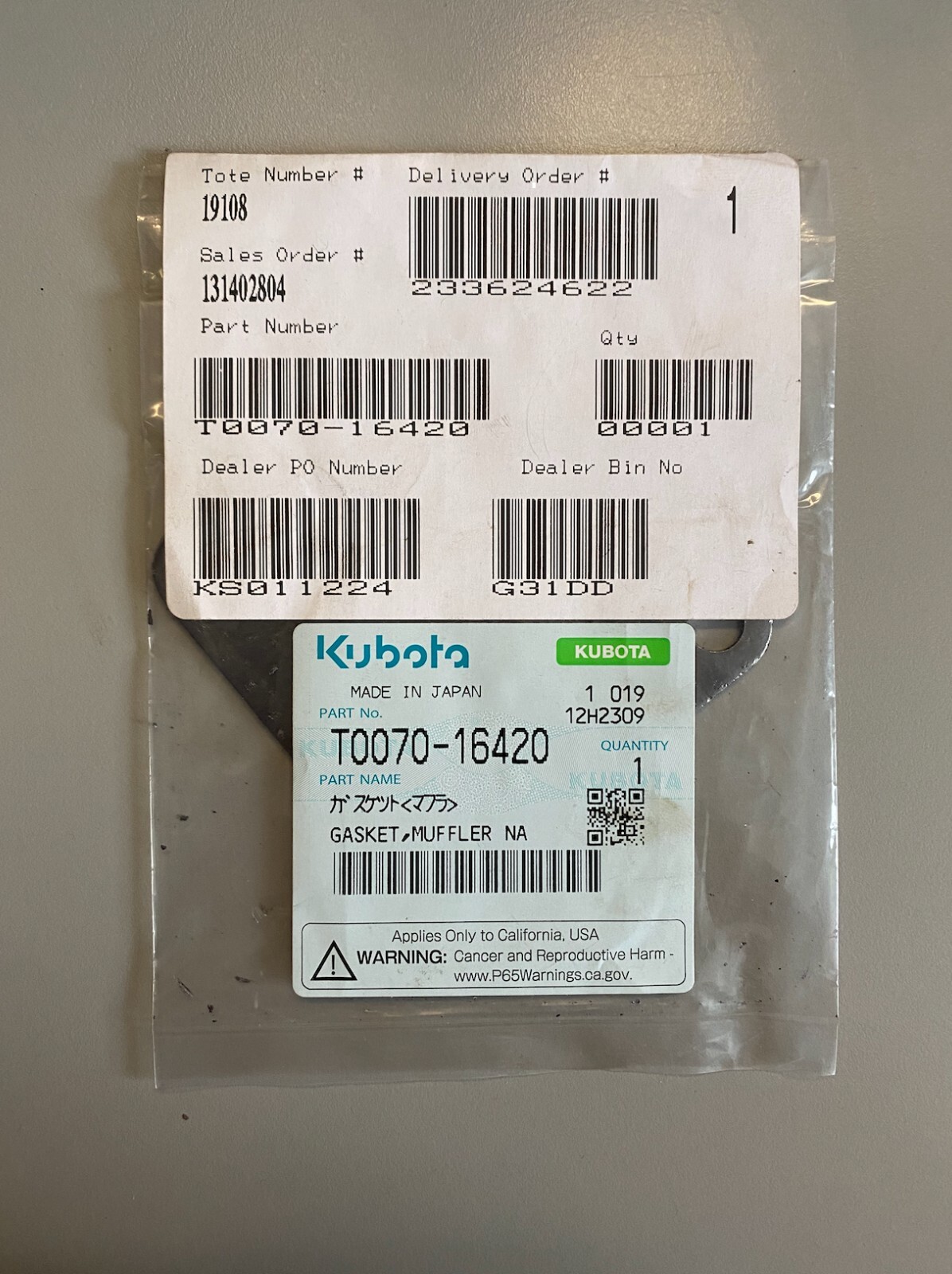 Kubota T0070-16420 Exhaust Gasket 4 Bolt | eBay