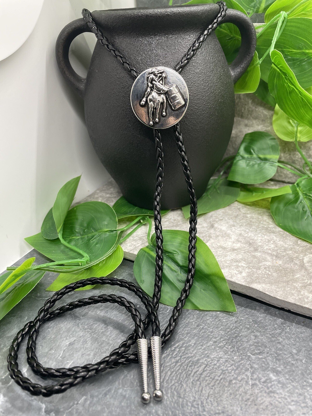 Rodeo Bolo Tie Western Cowboy Black Leather Necktie New Free Ship A4620 ...