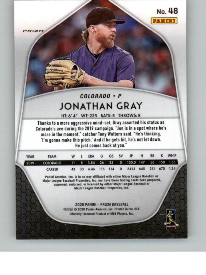 2020 Panini Prizm Jonathan Gray 48 Colorado Rockies Red, White and Blue ...