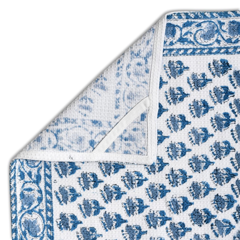 CPC Apatite Blue Hand Block Print Waffle Kitchen Towel Set of 3-16 x28 ...