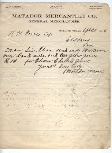 1903 MATADOR TEXAS LETTERHEAD MATADOR MERCANTILE COMPANY | eBay