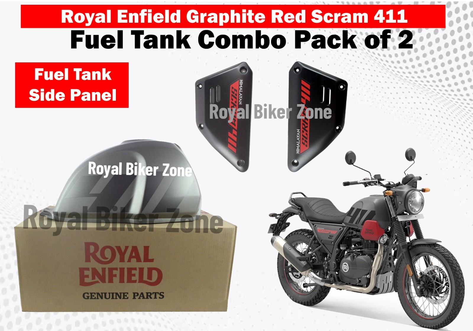 Royal Enfield "Petrol Fuel Gas Tank Combo Pack of 2 Graphite Red Scram ...